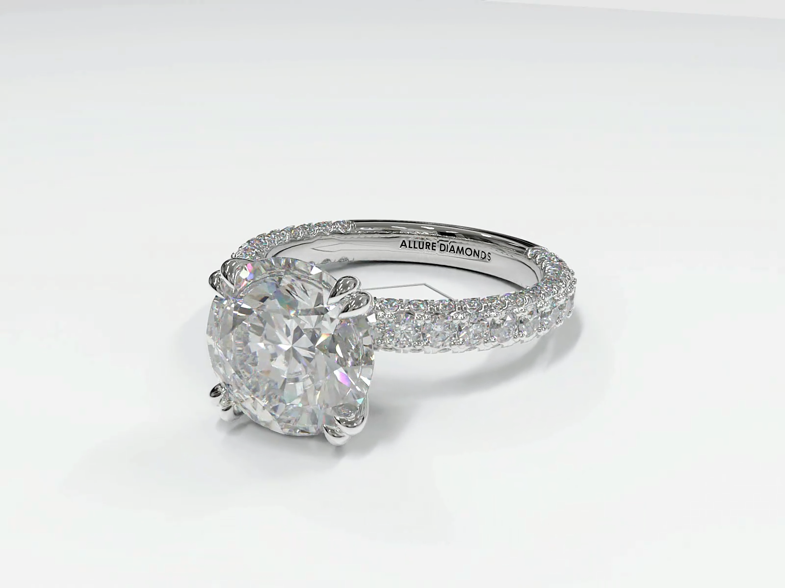 Double Claw-Prong 3-Sided Micropavé Diamond Engagement Ring Setting ...
